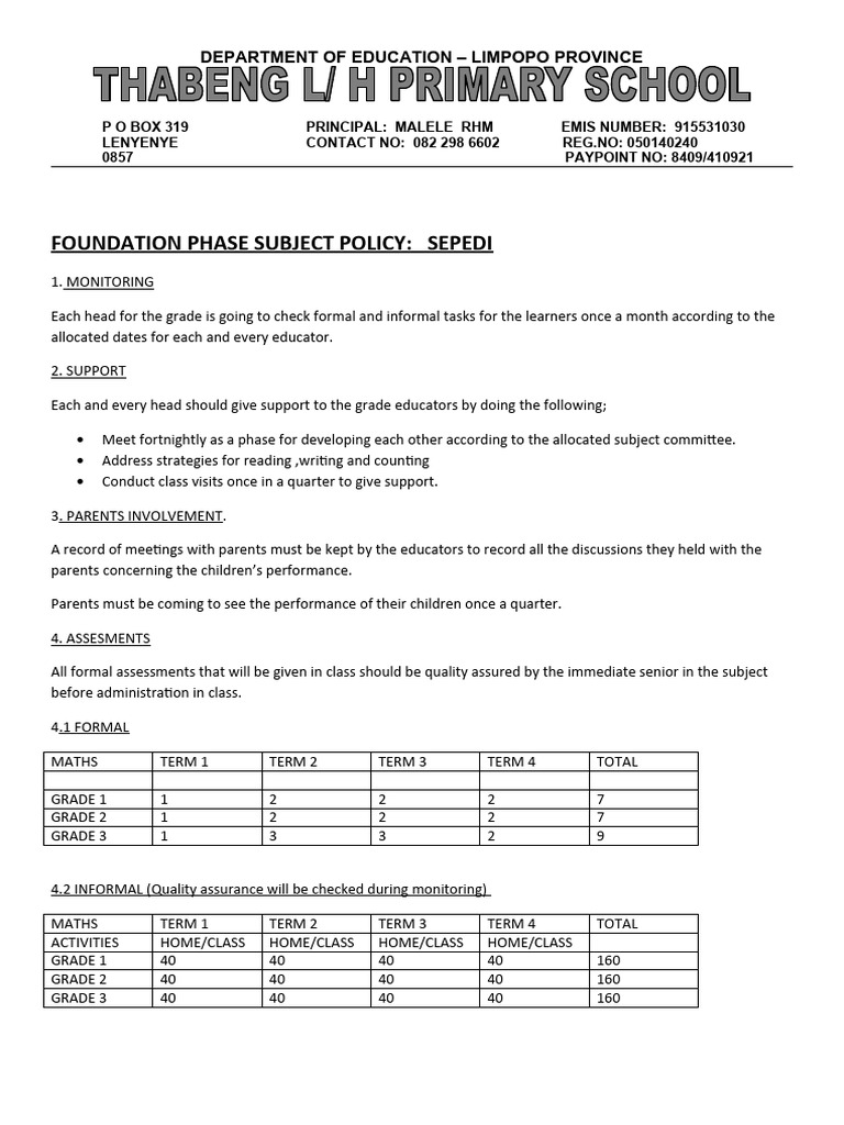 Foundation Phase Sepedi (Home Lang) Subject Policy | PDF | Learning