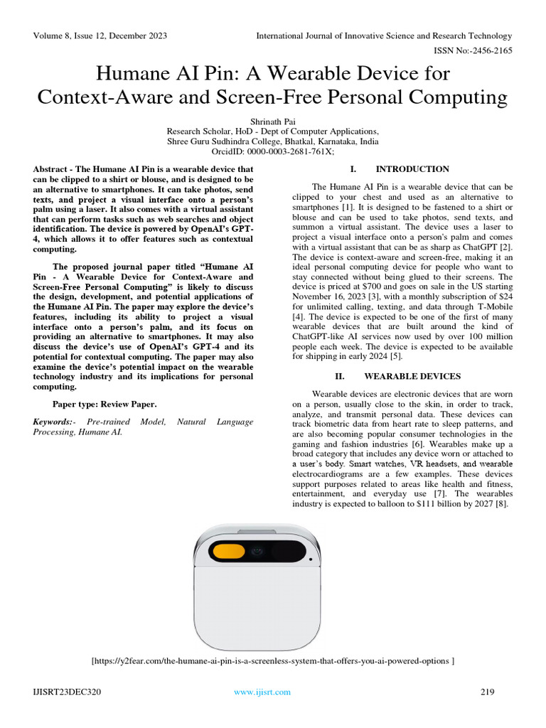 Humane AI Pin: A Wearable Device For Context-Aware and Screen-Free Personal Computing | PDF ...