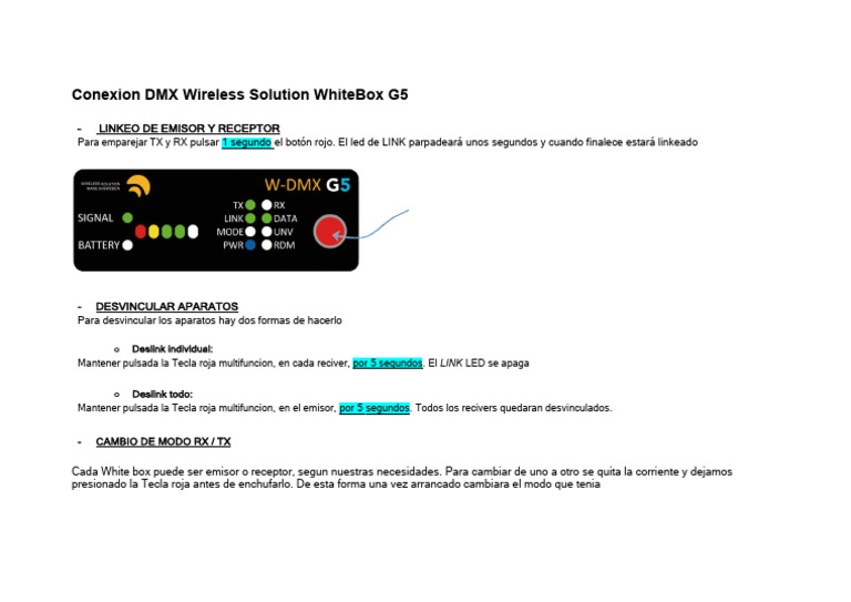 Conexion DMX Wireless Solution WhiteBox G5 | PDF