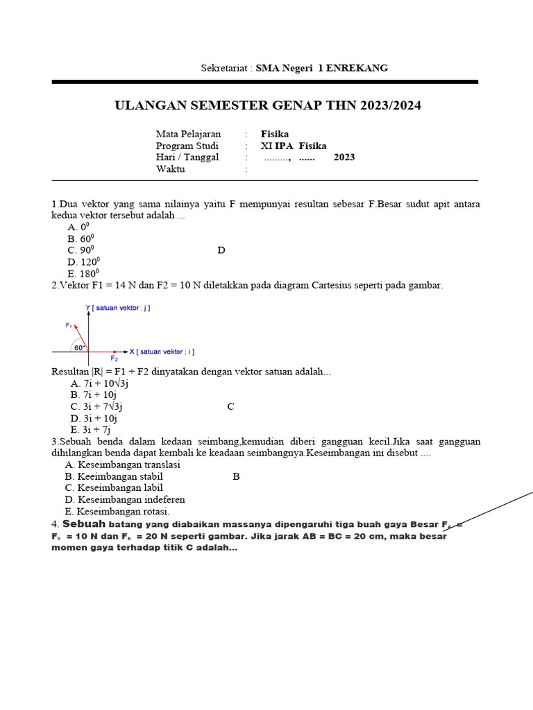 Soal SMT Ganjil KLS Xi Ipa Fisika 2023 2024 | PDF | Olahraga & Rekreasi