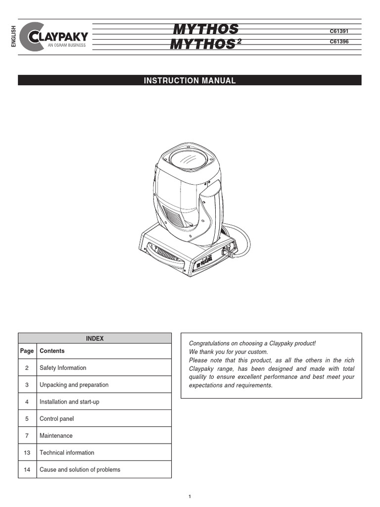 Clay paky Mythos | PDF | Electrical Connector | Power Supply