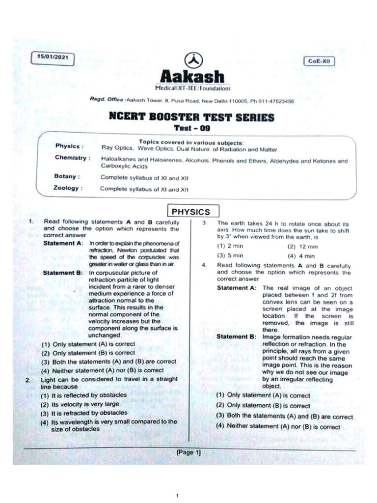 Aakash NBTS 09 | PDF