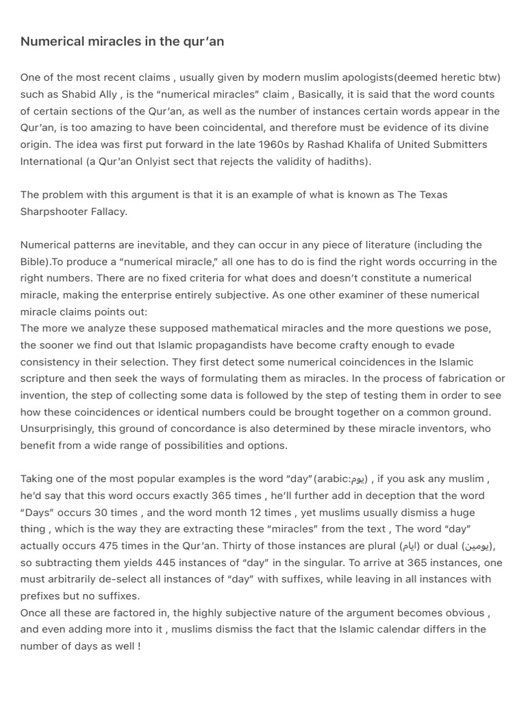 Numerical Miracles in The Quran 1 2 | PDF | Grammatical Number | Quran