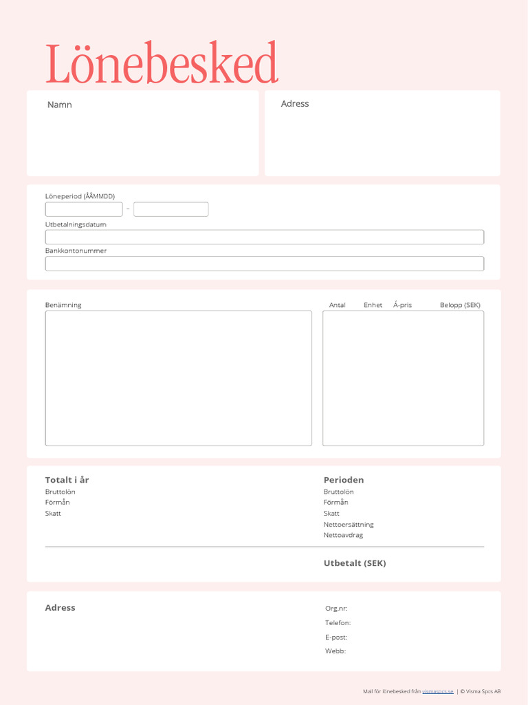 Lonespecifikation Lonebesked Mall Visma 1 | PDF