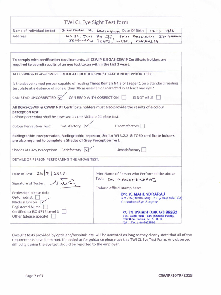 TWI EYE Test 072018 | PDF | Health Care | Visual System
