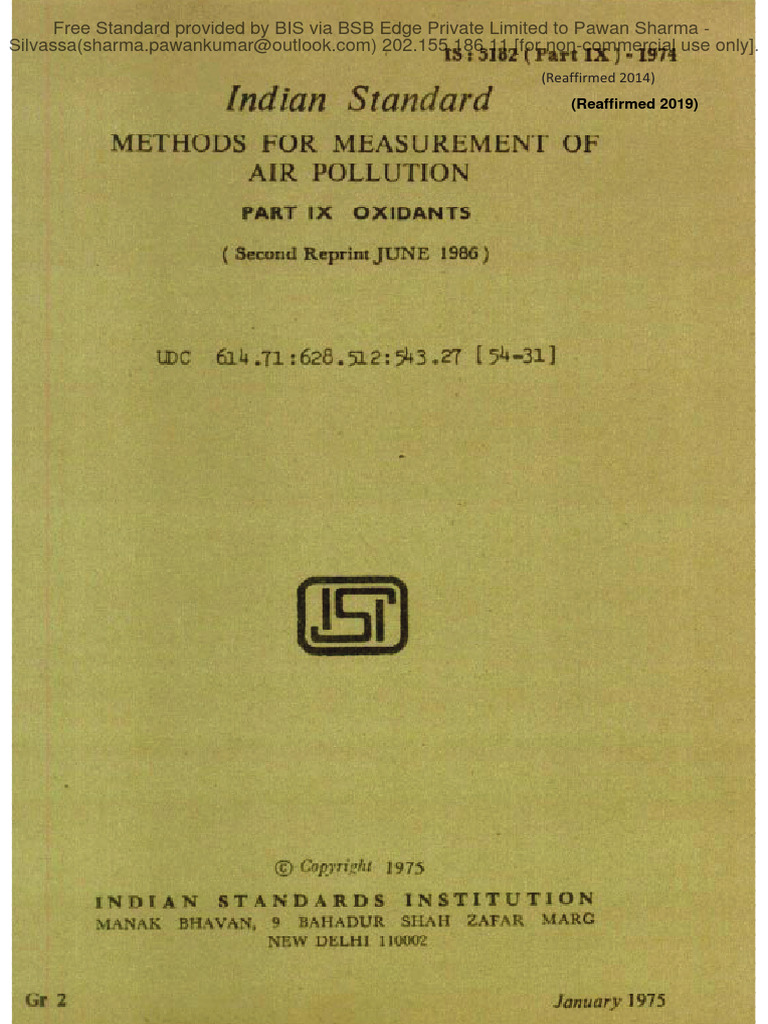 IS 5182 - 9 Methods For Measurement of Air Pollution Part 9 Oxidants ...