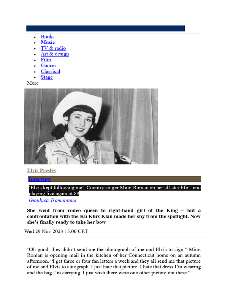 Mimi Roman: Country Music Pioneer | PDF | Country Music | Elvis Presley