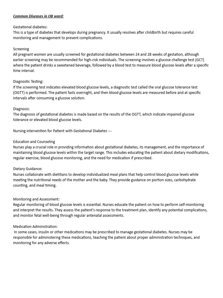 Common OB Ward Diseases and Nursing Care | PDF | Childbirth | Hypertension