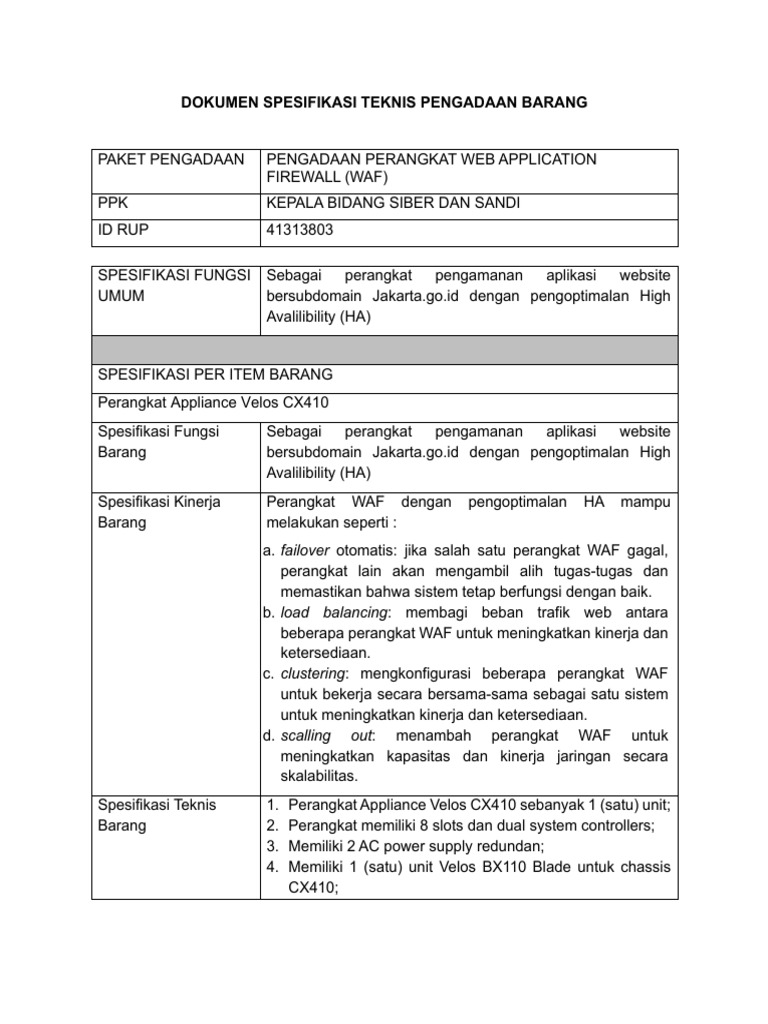Dokumen Spesifikasi Teknis Pengadaan Barangpengadaan Waf Pdf