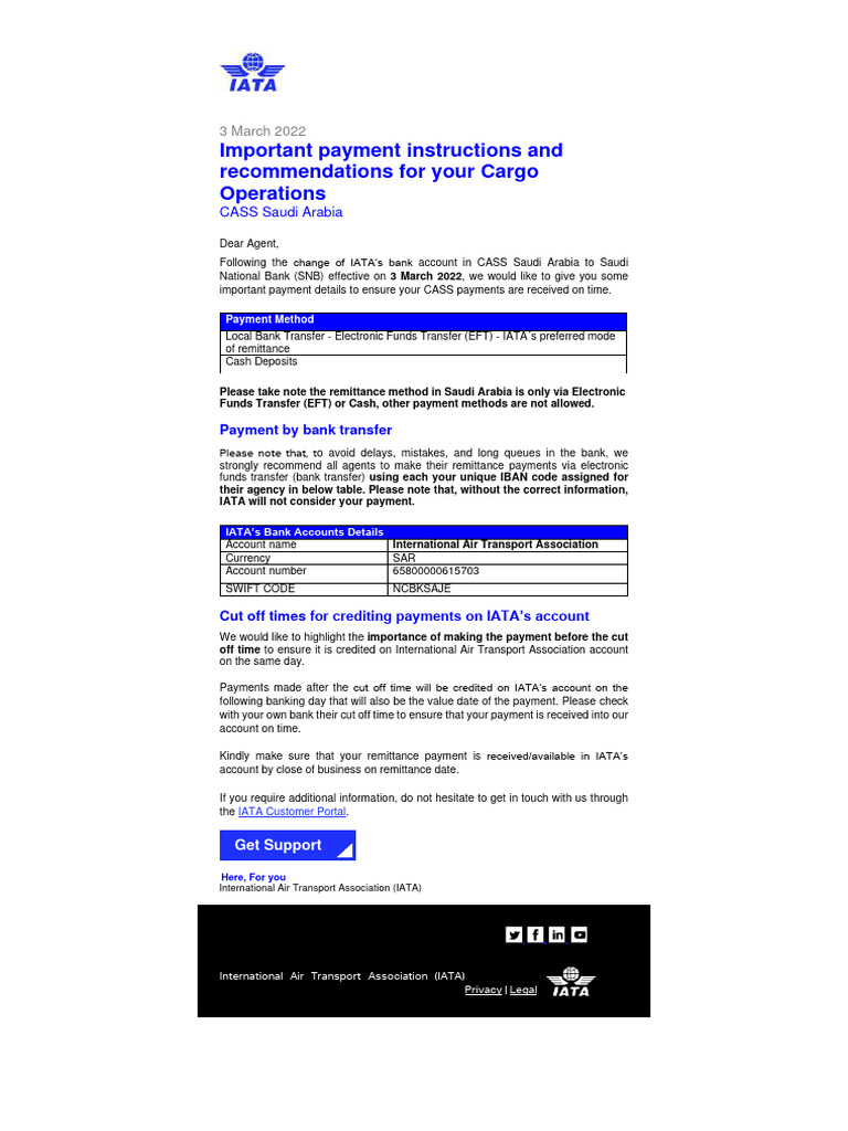 Iata Cass - Finance Info | PDF | Wire Transfer | Banks