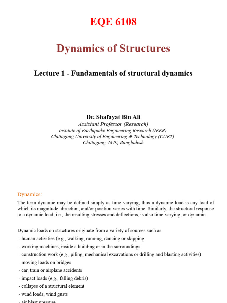 1. Fundamentals of structural dynamics | PDF | Elasticity (Physics) | Force