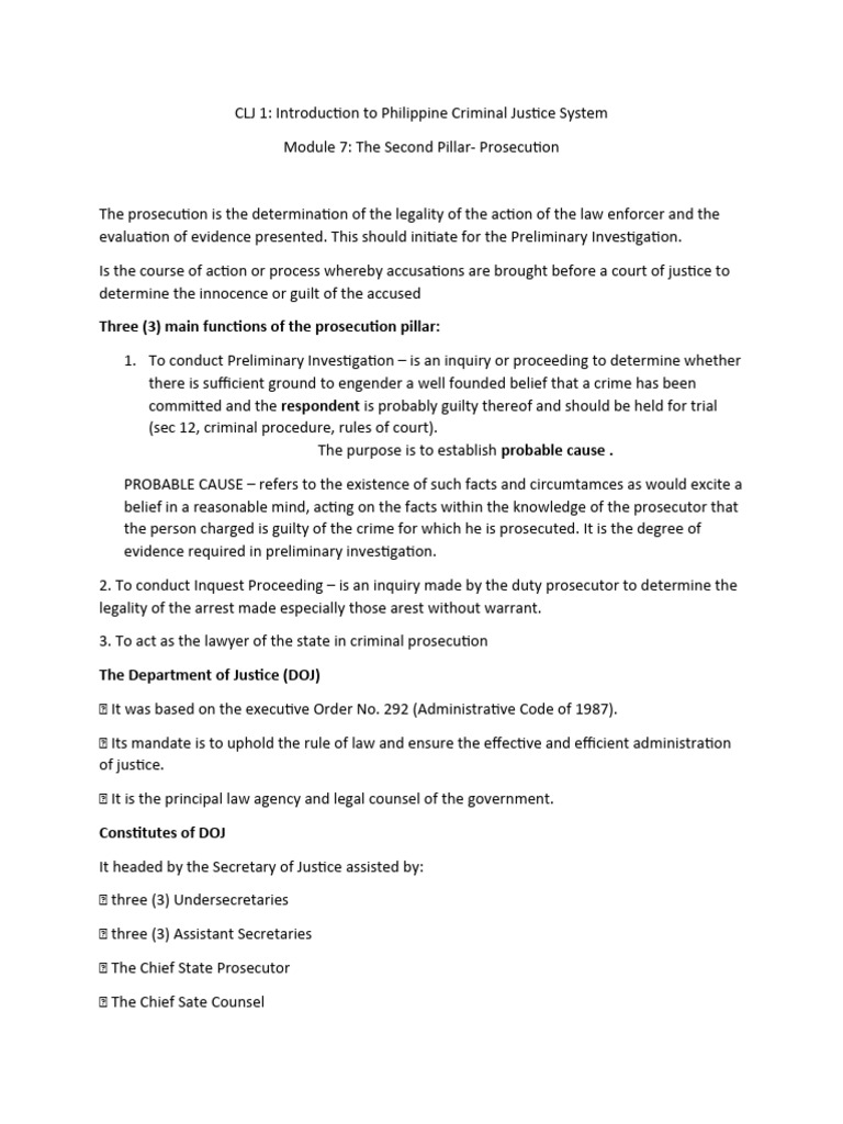 CLJ 1 Module 7 | Download Free PDF | Prosecutor | Probable Cause