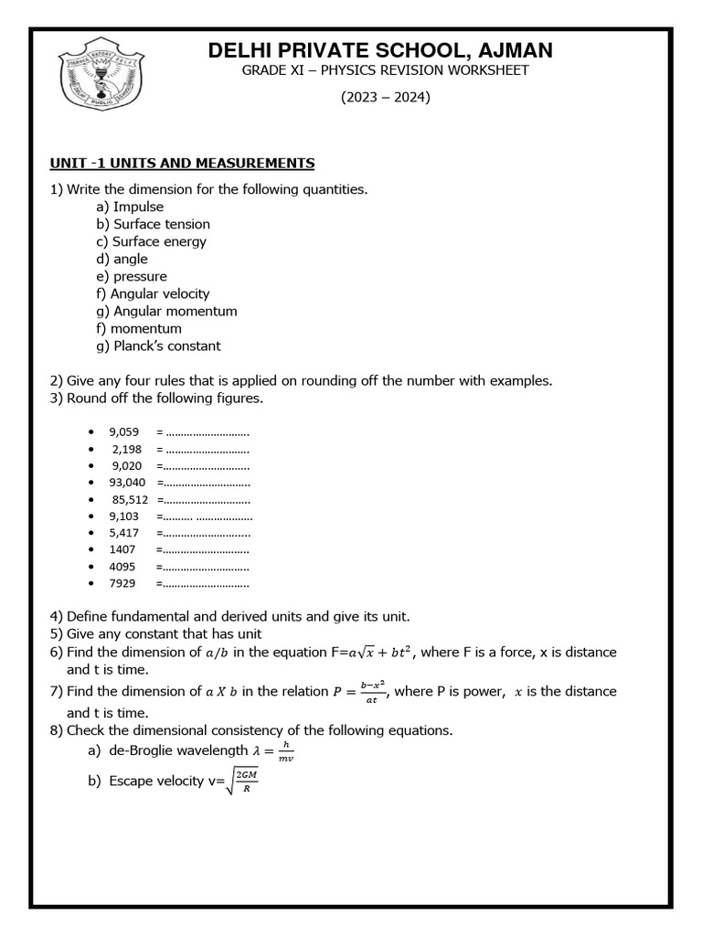 REVISION WORKSHEET | PDF | Velocity | Force