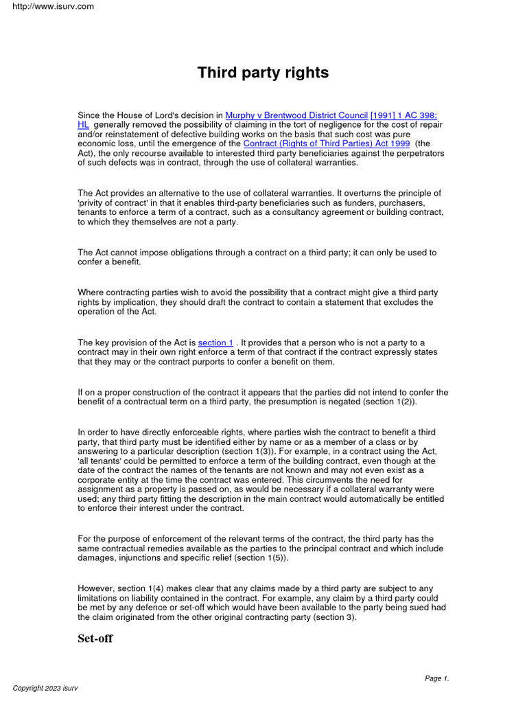 Contract - Rights - of - Third - Parties - Act - 1999 Isurv | PDF | Set ...