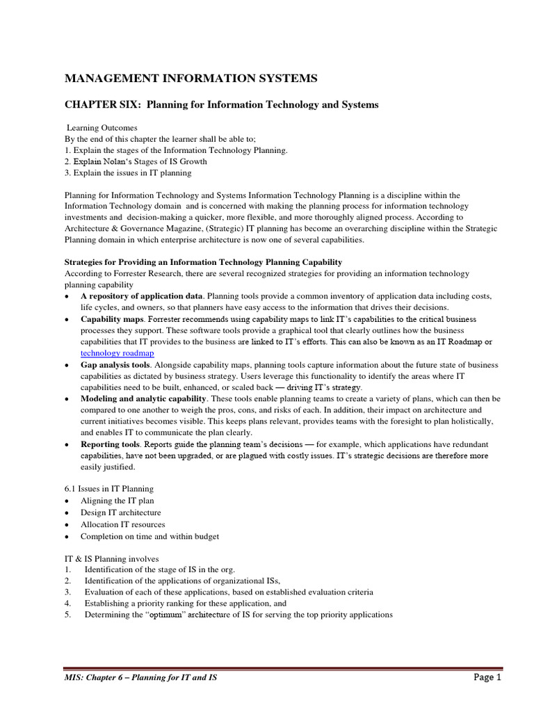 MIS chapter 6 - Planning for Information Technology and Systems (1) | PDF | Systems Science ...
