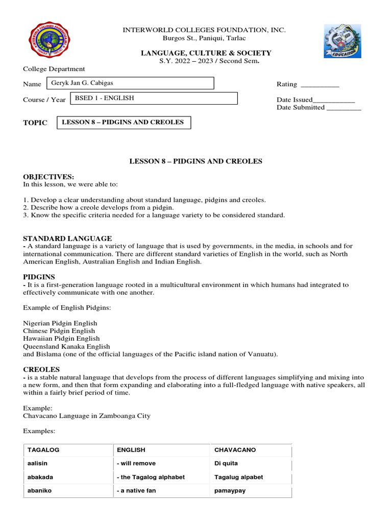 Pidgins Creoles | PDF | English Language | Tagalog Language