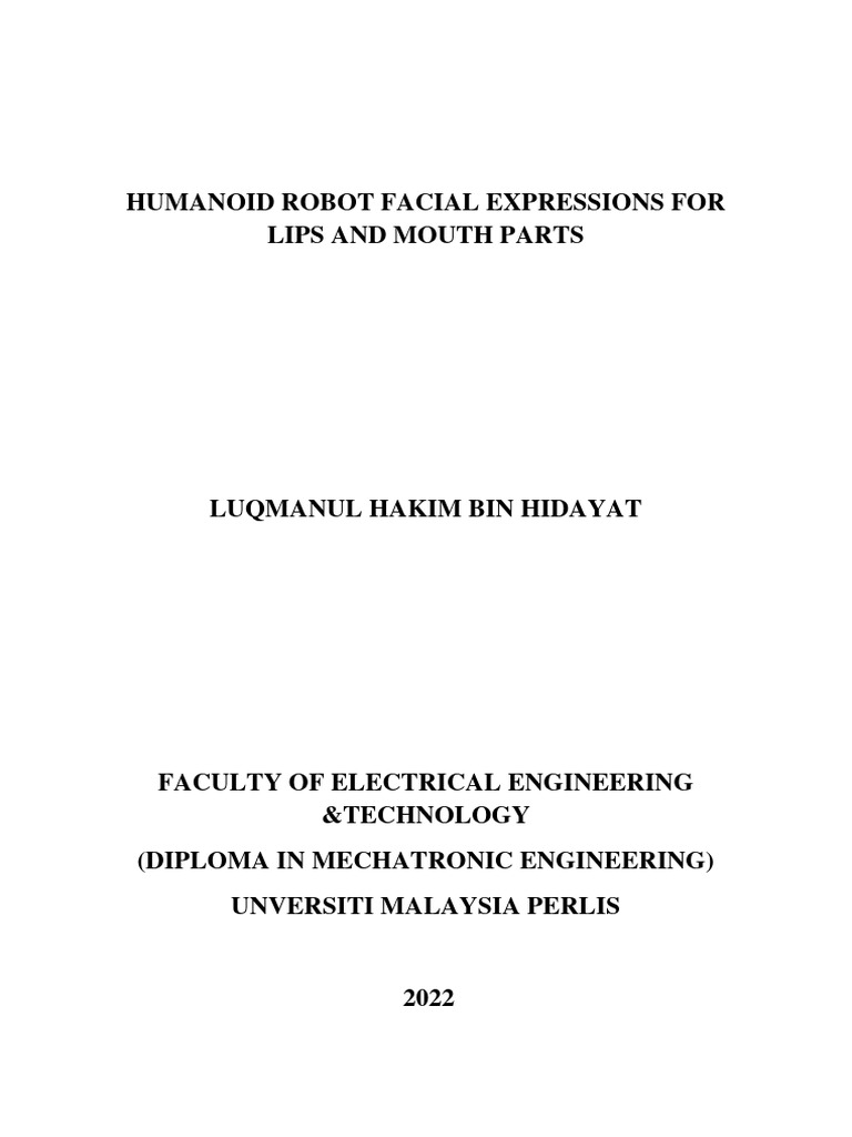 Final Year Project Humanoid Robot Facial Expression | PDF | Robotics | Arduino