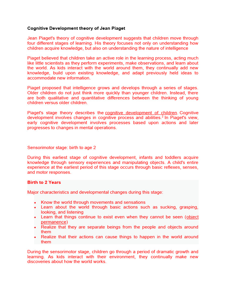Cognitive Development theory of Jean Piaget | PDF | Cognitive ...