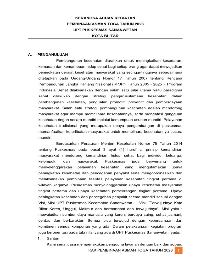 Kak Pembinaan Asman Toga 1 | PDF | Kesehatan Holistik