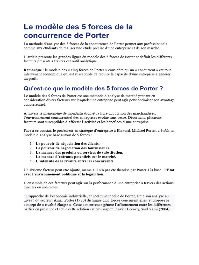 Analyse des 5 forces de Porter | PDF | Économie | Business