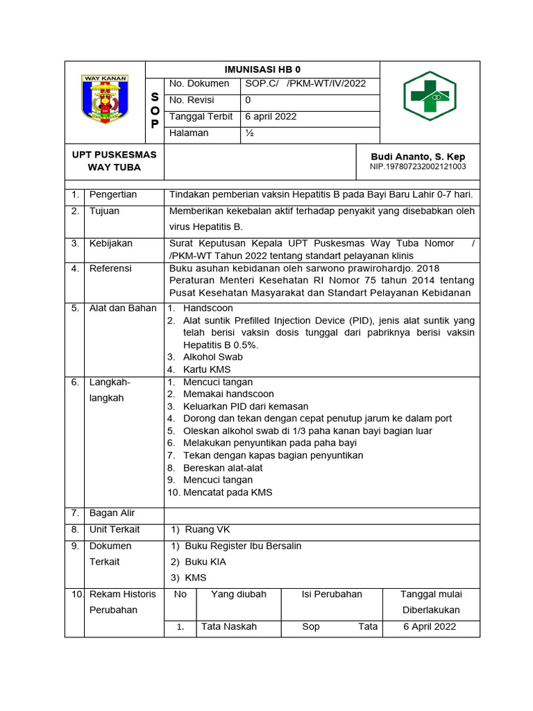 Sop Imunisasi HB 0 2022 | PDF
