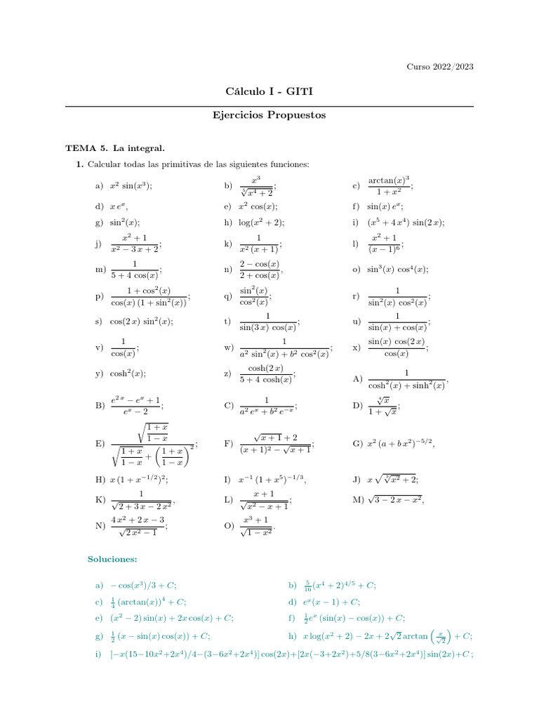 Tema5 2022 Soluciones | PDF | Integral | Lógica matemática