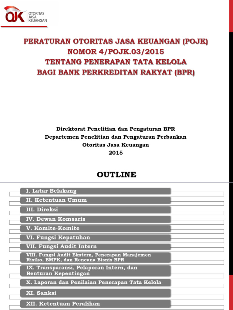 Pojk Tata Kelola BPR | PDF