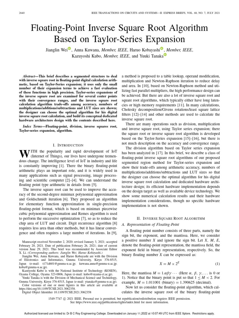 Engineers' Guide to Inverse Square Root | PDF | Multiplication | Square Root