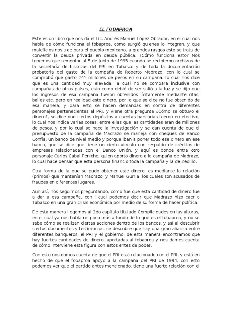 El Fobaproa: Deuda y Corrupción en México | PDF | Bancos | Gobierno