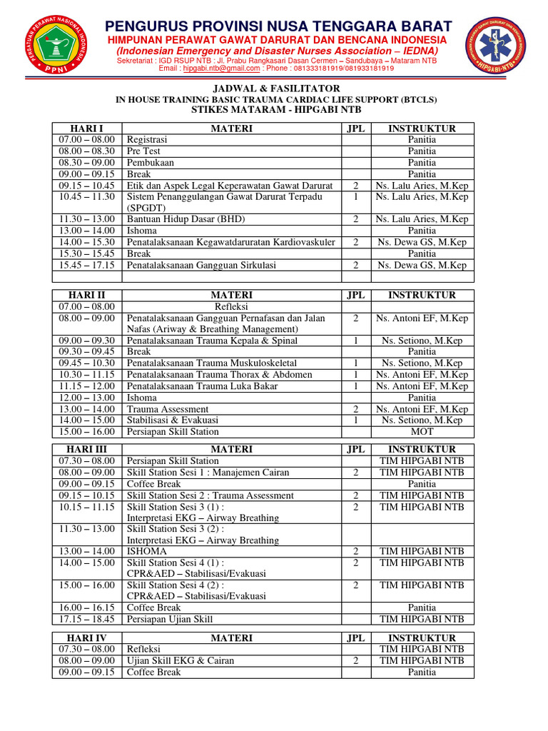 Rundown Acara in House Training BTCLS STIKMA New | PDF