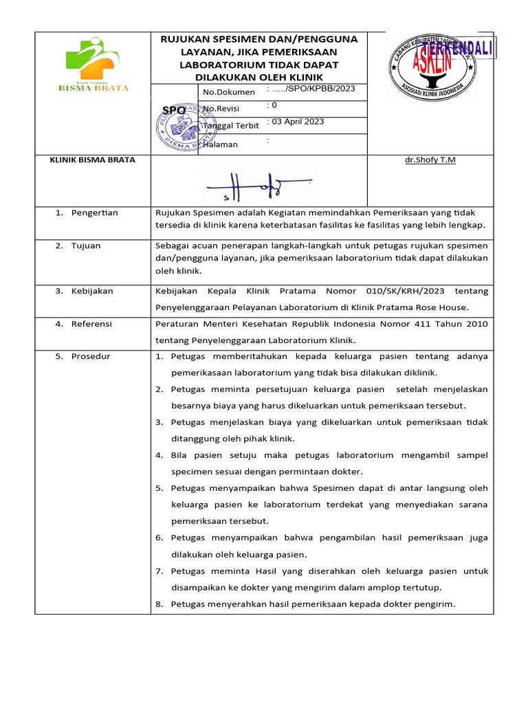 26 Sop Rujukan Spesimen Dan Atau Pengguna Layanan, Jika Pemeriksaan ...