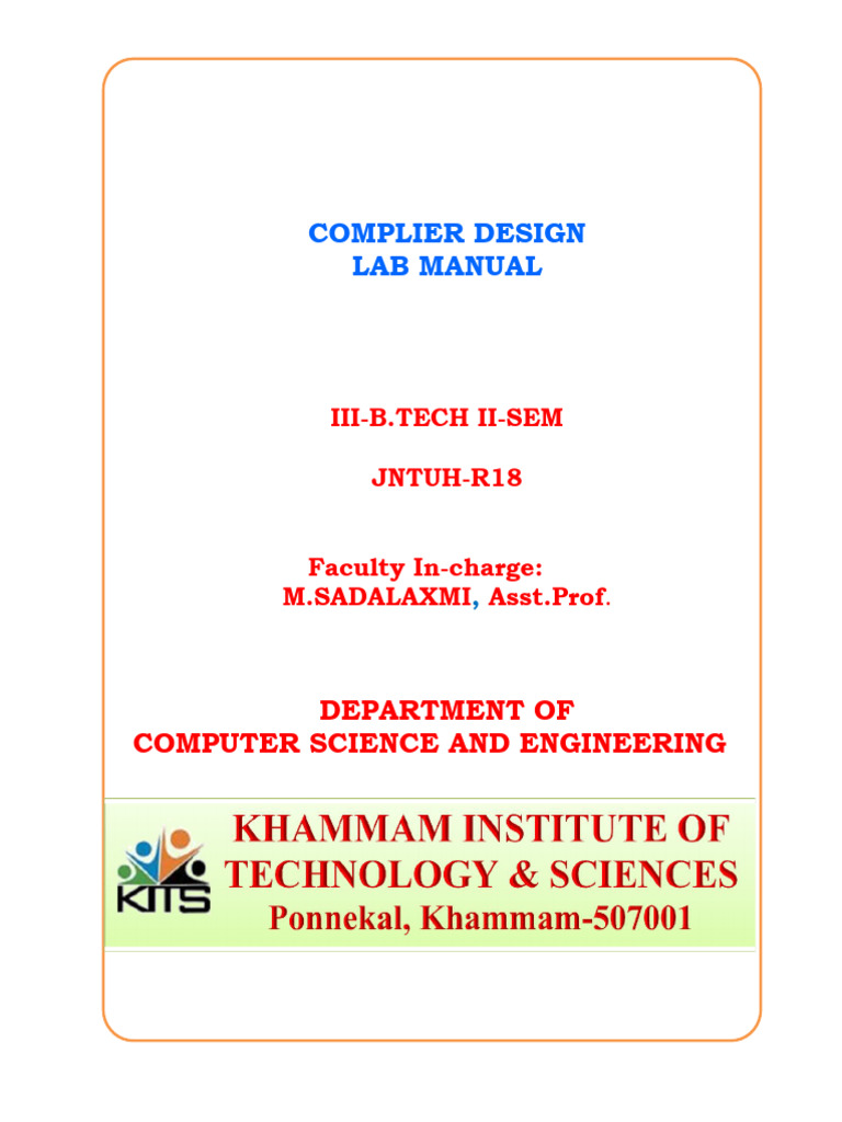 Complier Design Lab Manual - R18 - III - Year - II - Semester - C.S.E | PDF | Parsing | Compiler