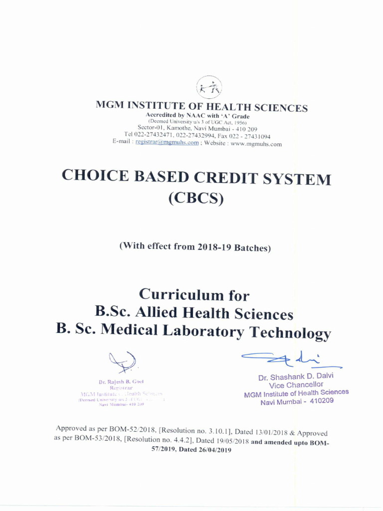 B.Sc. Medical Laboratory Technology Curriculum | PDF | Human Body ...