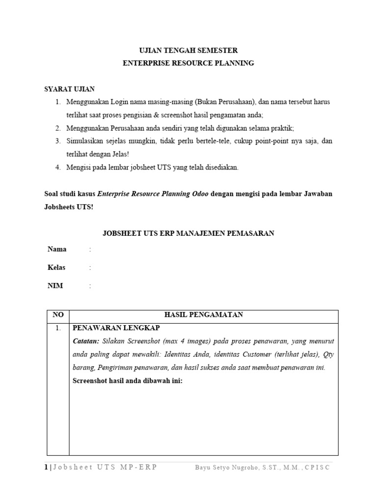 UTS ERP 2023 MP - Jobsheet rev | PDF