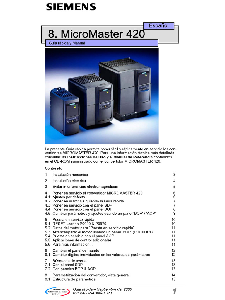 Guía rápida Micromaster 420 en español | PDF | Frecuencia ...