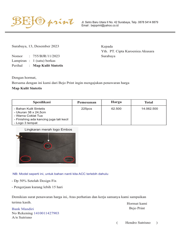 Penawaran Map Kulit Sintetis | PDF