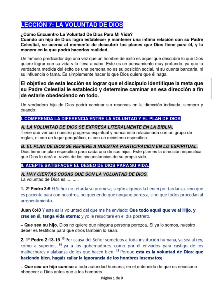 7 - Lección 7 La Voluntad de Dios | PDF | Cristo (título) | Salvación