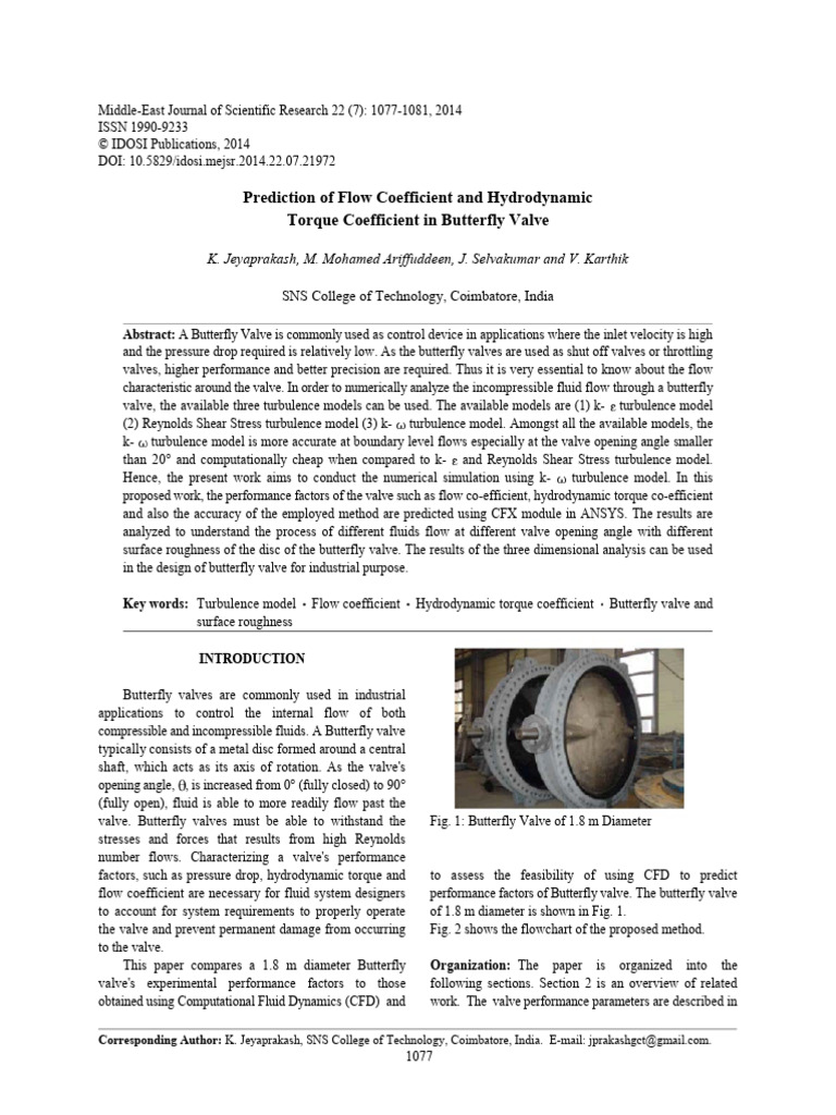 Prediction of Flow Coefficient and Hydrodynamic Torque Coefficient in Butterfly Valve | Download ...