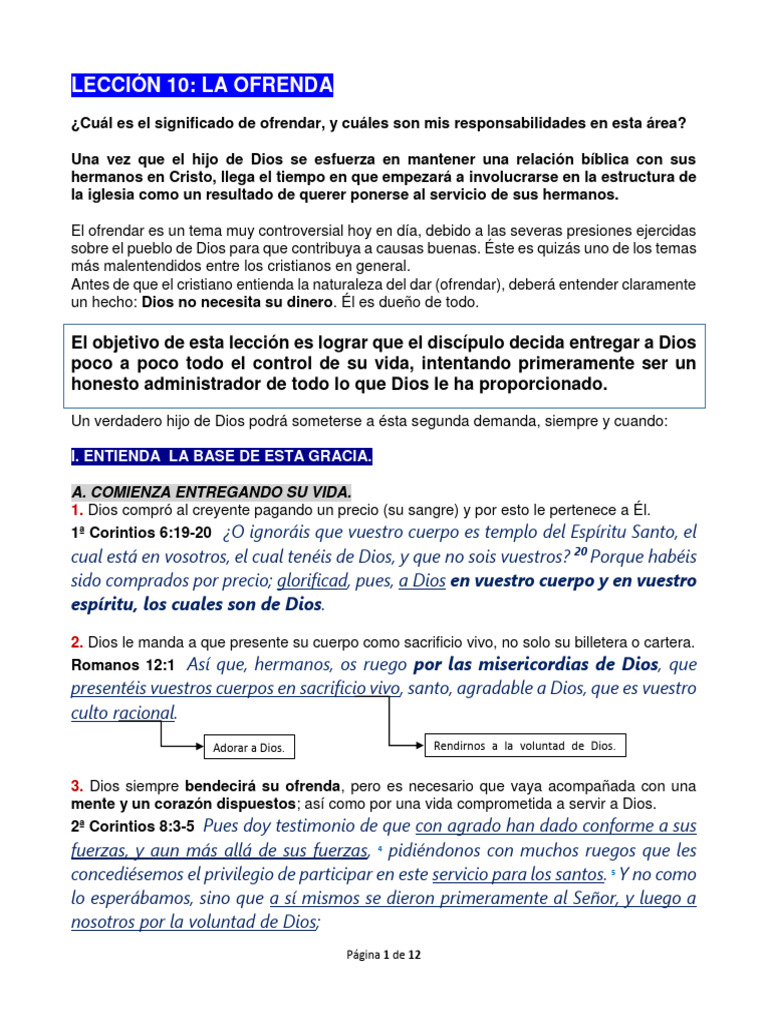 10 Leccion 10 La Ofrenda | PDF | Diezmo | Iglesia cristiana