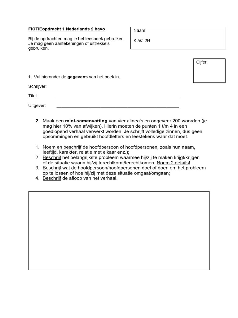 Toets Leesboek1 Fictie Realistisch of Niet 2 Havo | PDF
