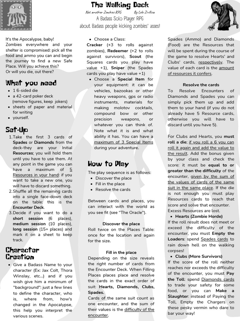 1Page-RPG (ENG) The Walking Deck (Print Friendly) | PDF | Playing Cards ...