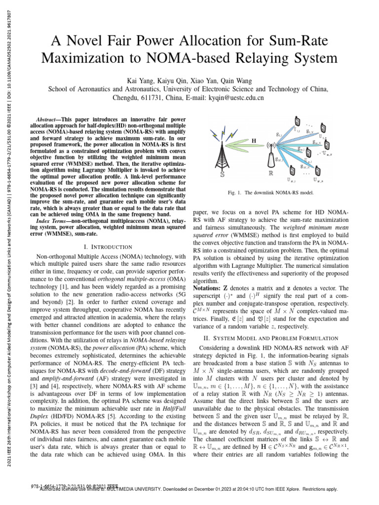 A Novel Fair Power Allocation For Sum-Rate Maximization To NOMA-based Relaying System | PDF ...