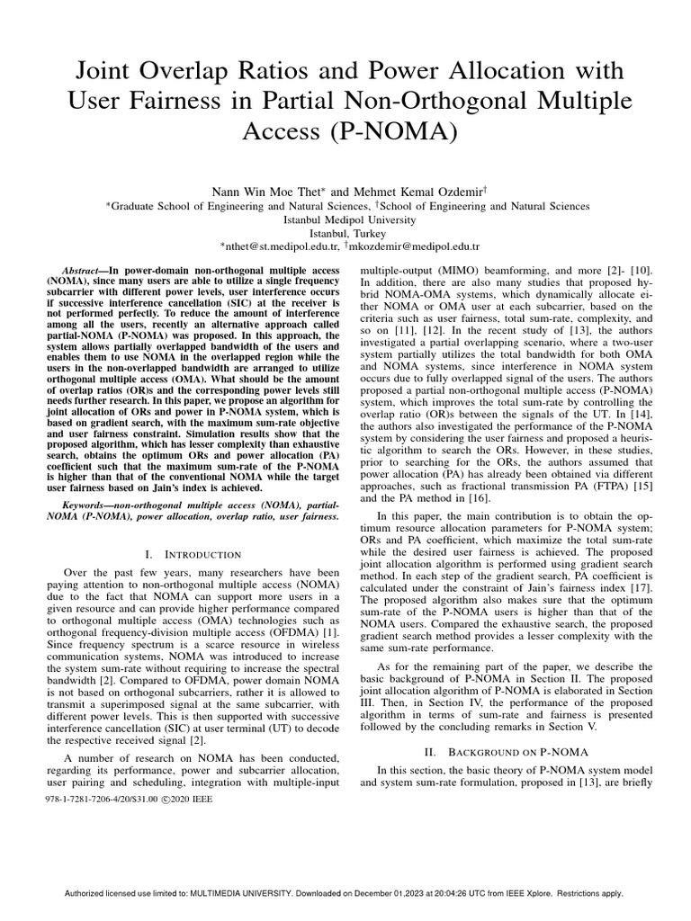 Joint Overlap Ratios and Power Allocation With User Fairness in Partial Non-Orthogonal Multiple ...