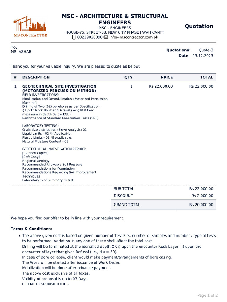 MSC - Architecture & Structural Engineers Quotation | PDF ...