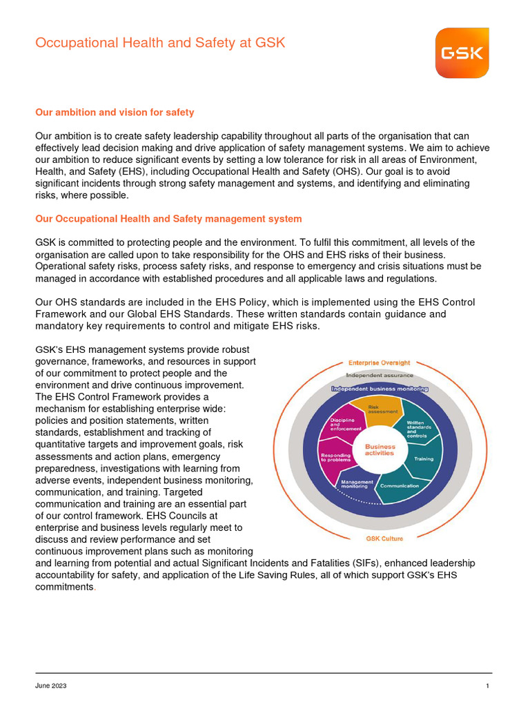 Reference Occupational Health&safety GSK | PDF | Risk | Occupational Safety And Health