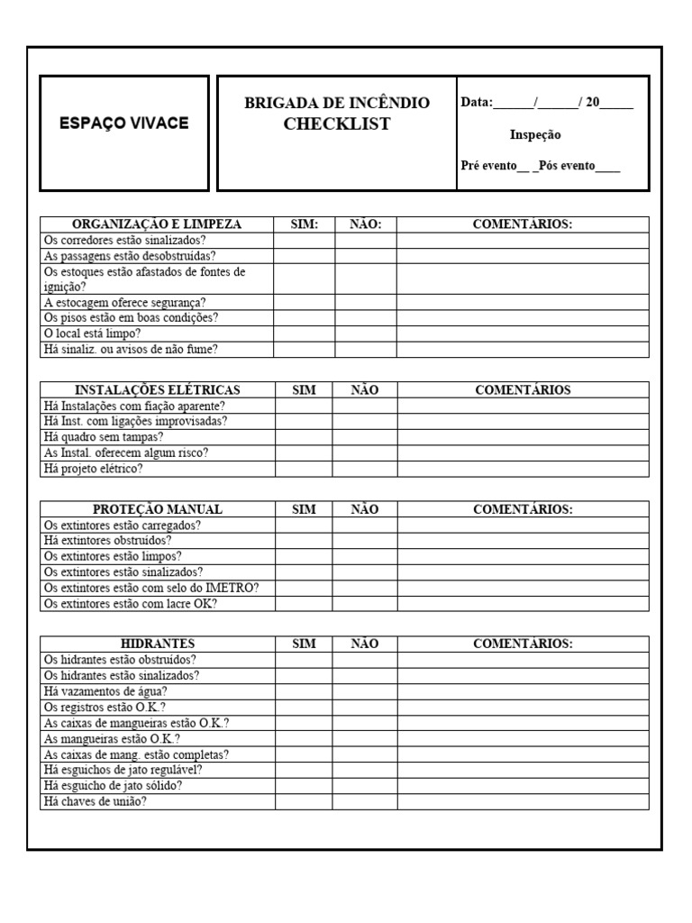 Check List Brigada Incendio 2 | PDF | Perigos