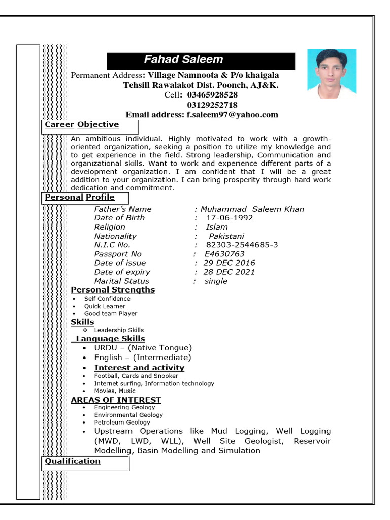 Fahad CV PDF | PDF | Career & Growth
