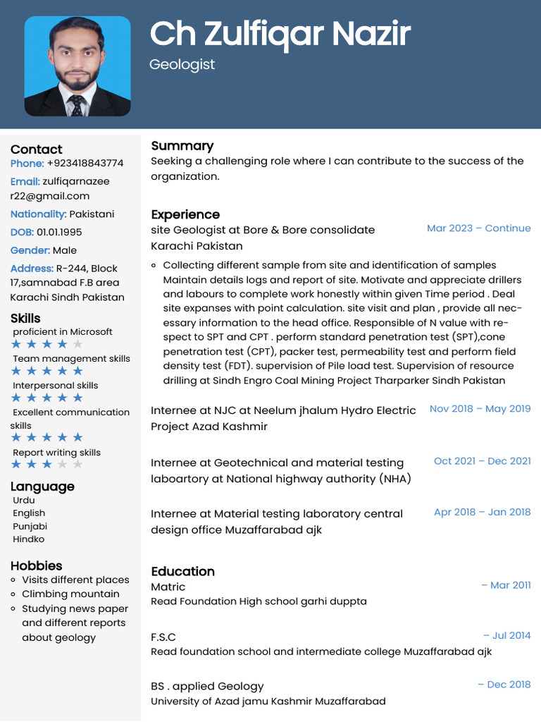 Geologist Resume of Zulfiqar Nazir | PDF | Pakistan