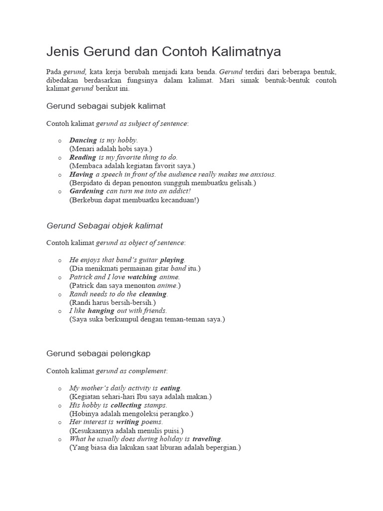 Jenis Gerund Dan Contoh Kalimatnya | PDF | Puisi