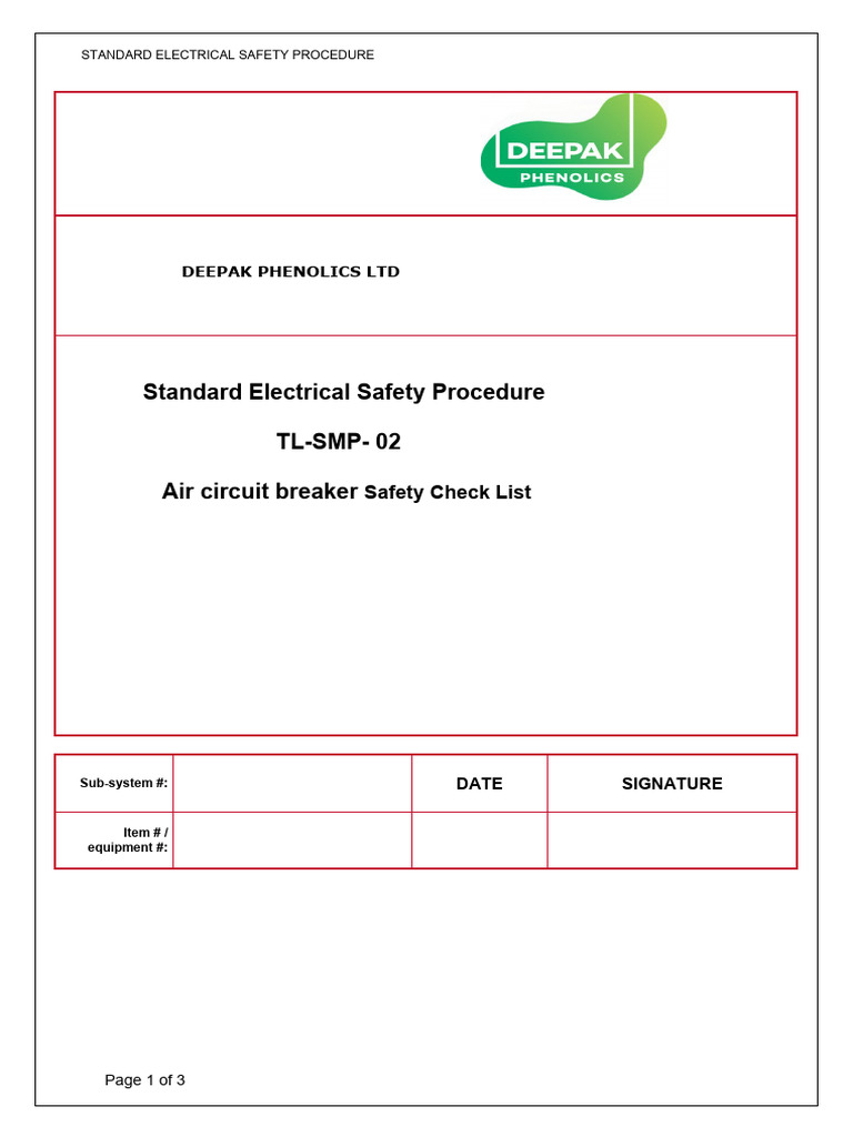 SMP of A ACB | PDF | Safety | Electrical Engineering